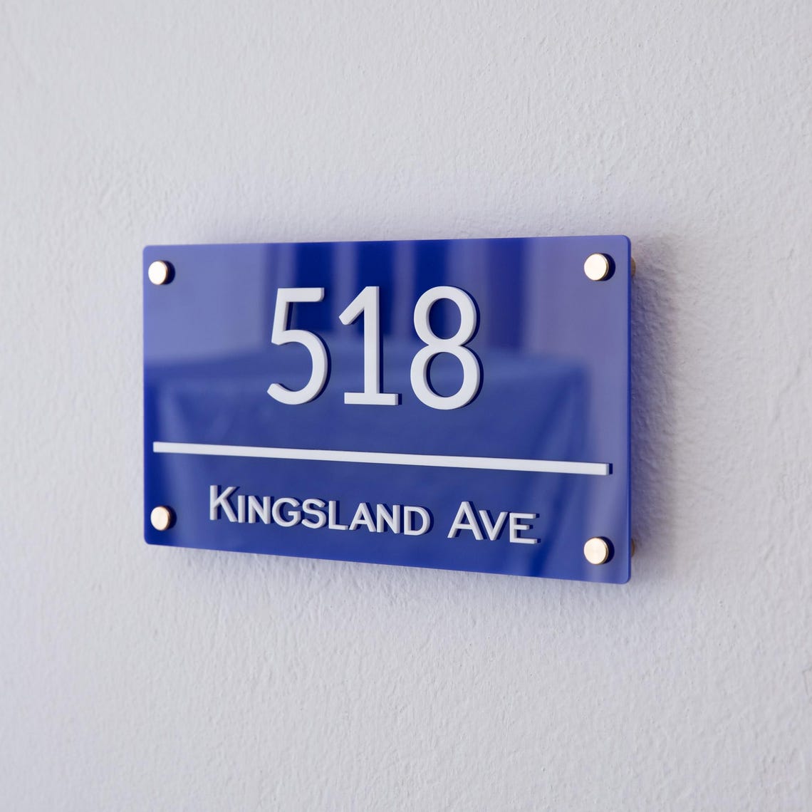 Modern House Number Sign: Glossy Blue Acrylic, White 3D Letters - Etsy