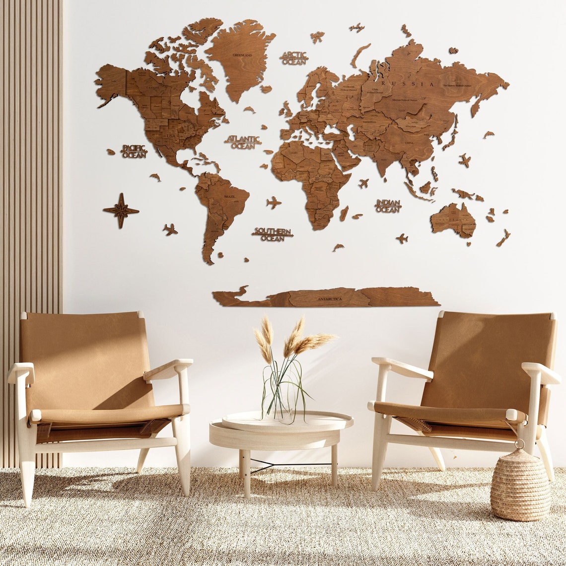 Handcrafted 3D Wooden World Map Wall Art – Unique Gift for Travelers ...