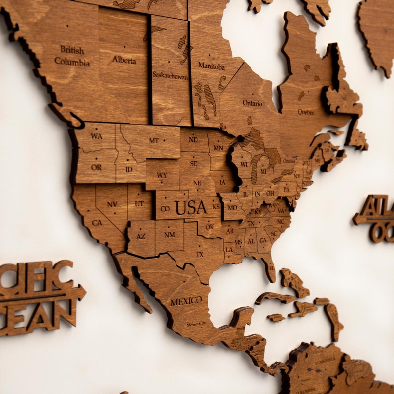3D Wooden World Map for Wall Brown Wall Decor Housewarming - Etsy
