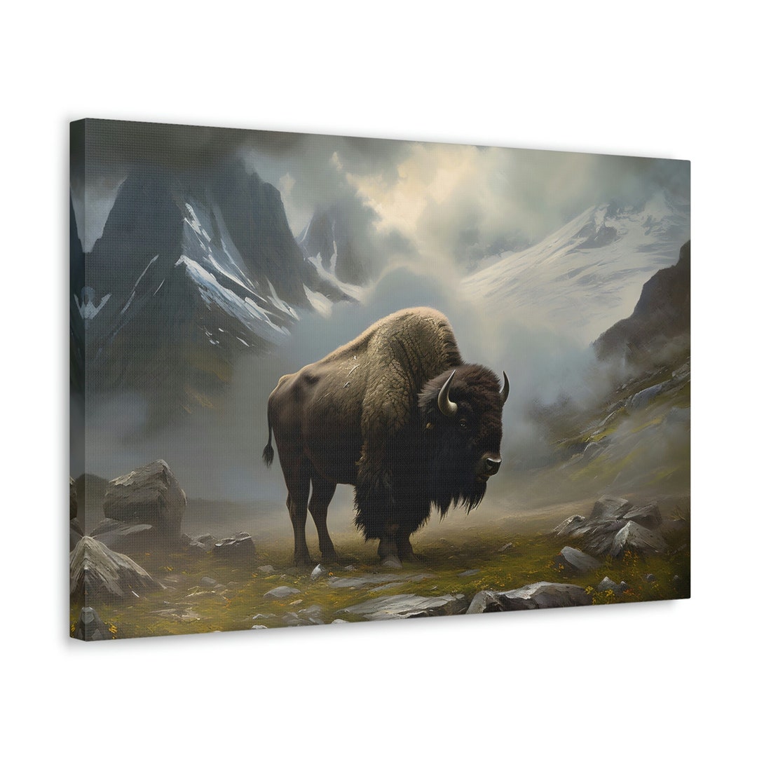 Epic Bison Storm Canvas Gallery Wrap Print | Mountain Landscape Canvas ...