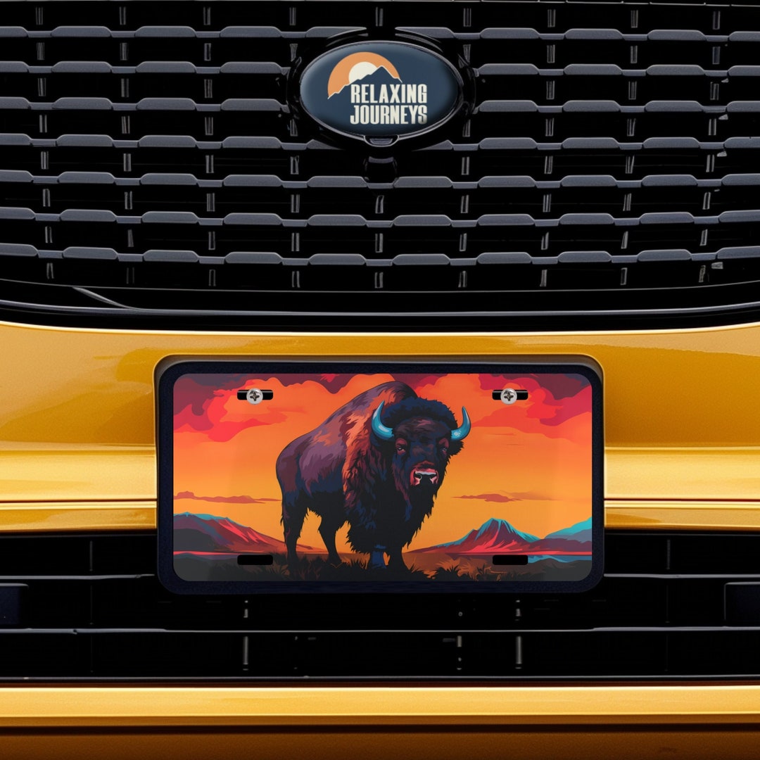 Bright Bison Sunset Vanity Plate, Buffalo Car Accessory, Front License ...