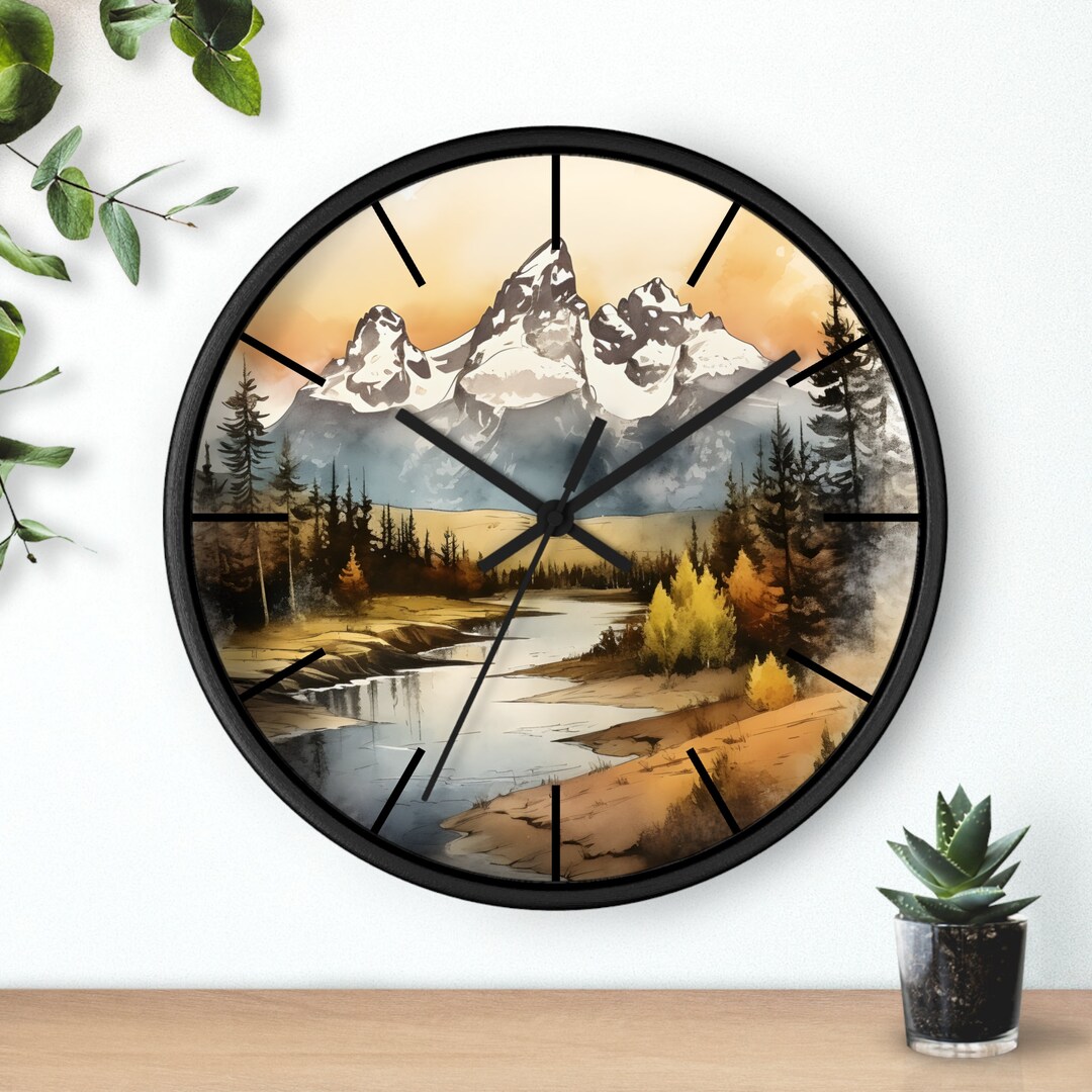 Grand Teton National Park Clock. Wooden Wall Clock, Silent Wall Clock ...