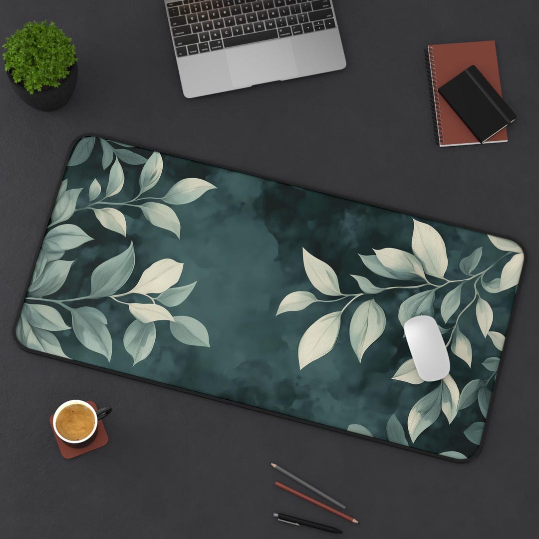 Sage Green Botanical Desk Mat, Art Nouveau Computer Pad Accessory, Home ...