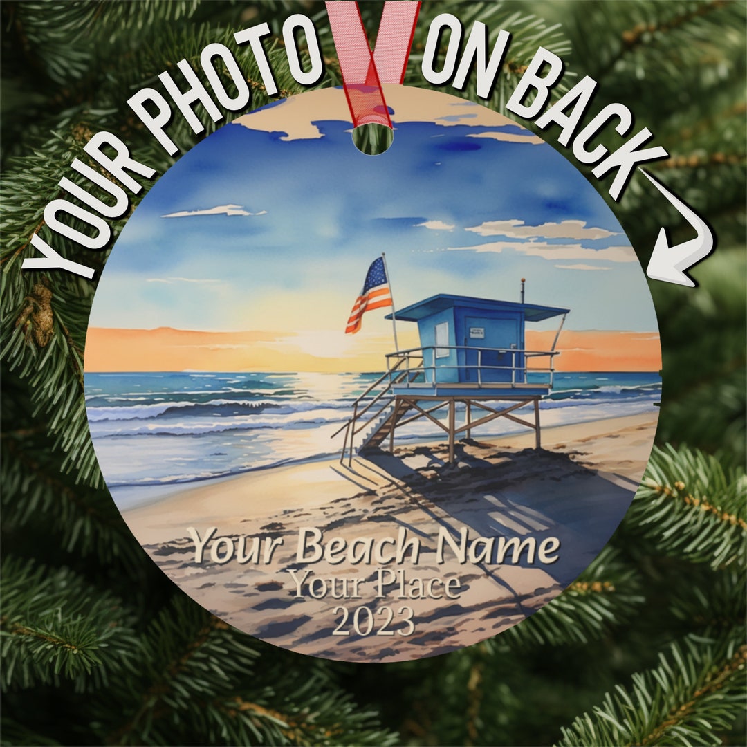Custom Beach Sunset Christmas Ornament With Personalized Photo ...