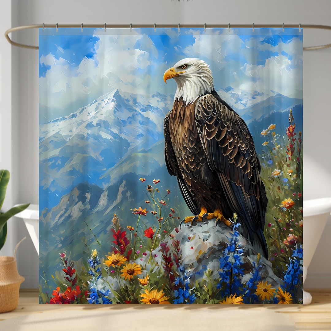 Bald Eagle Shower Curtain, American Outdoorsy Bath Decor, Durable 100% ...