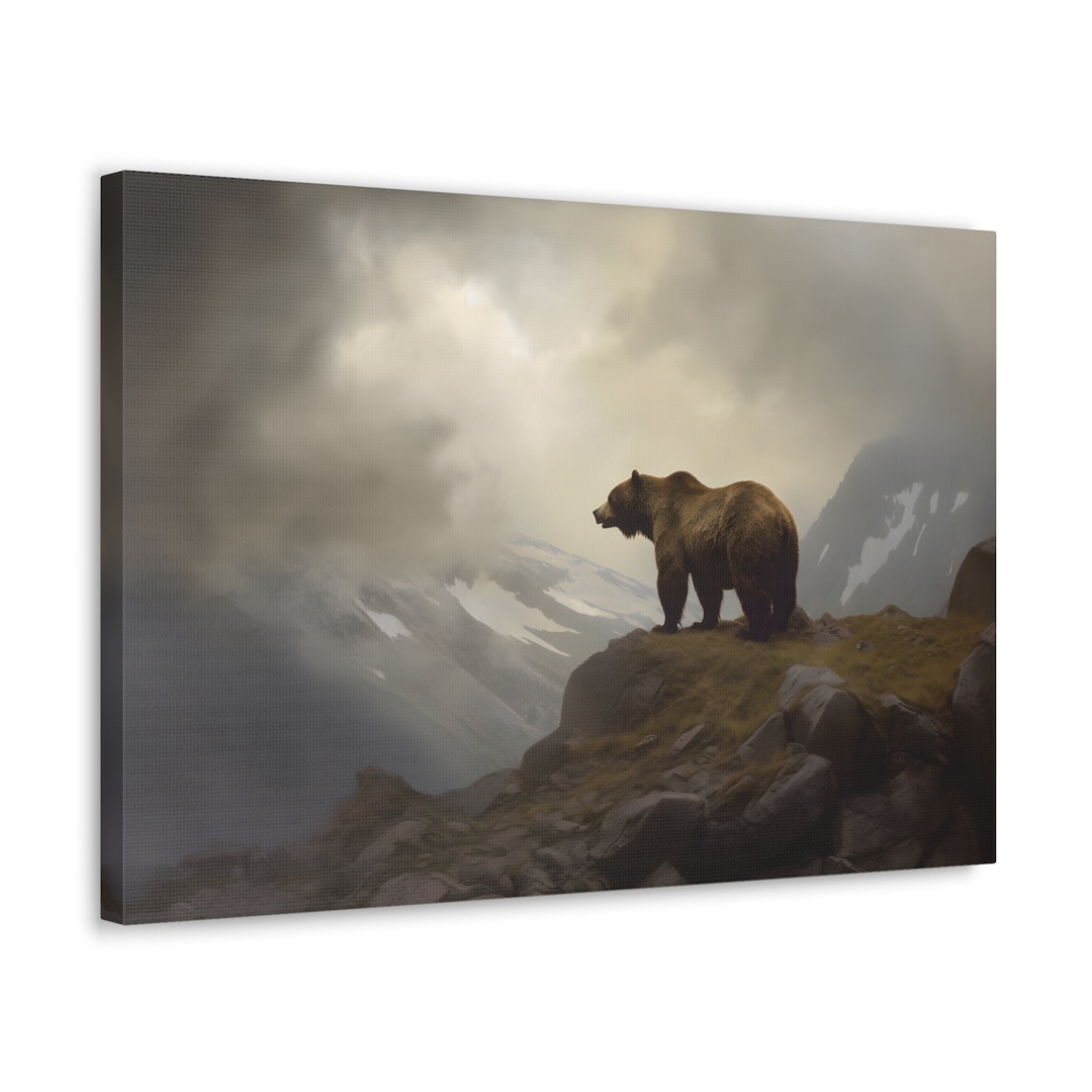Epic Grizzly Bear Storm Canvas Gallery Wrap Print | Mountain Landscape ...
