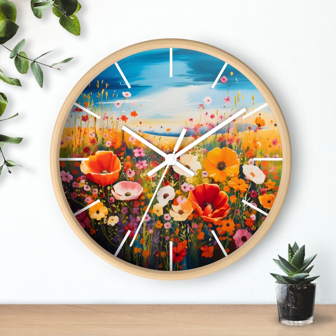 Superbloom Wildflower Wall Clock | Silent Wooden Wall Clock for Bedroom ...