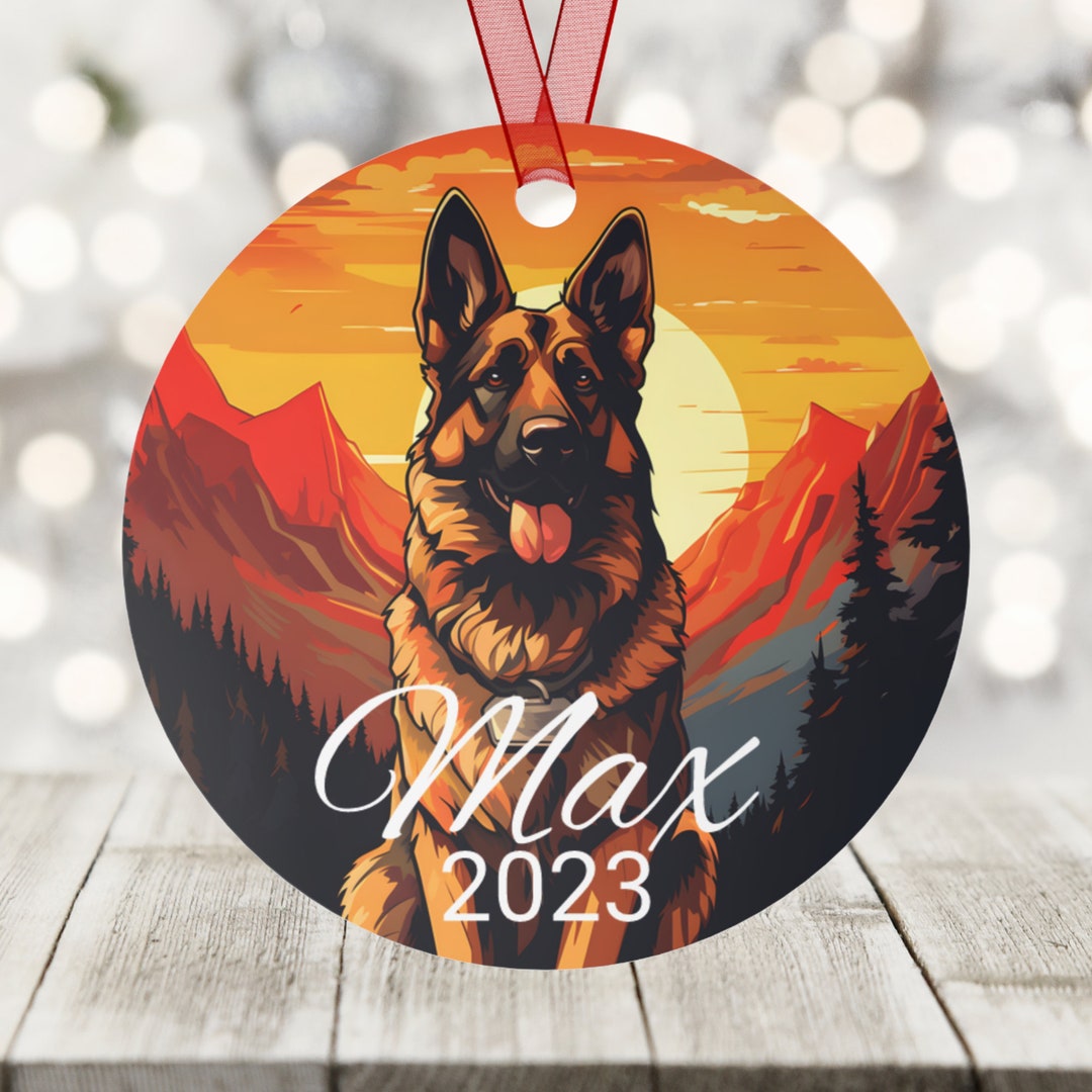 PERSONALIZED German Shepherd Metal Christmas Ornament. Hiking Dog ...