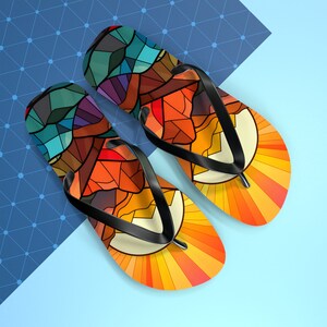 Stained Glass Mountain Sunset Flip Flops | Stylish Summer Sandals for ...