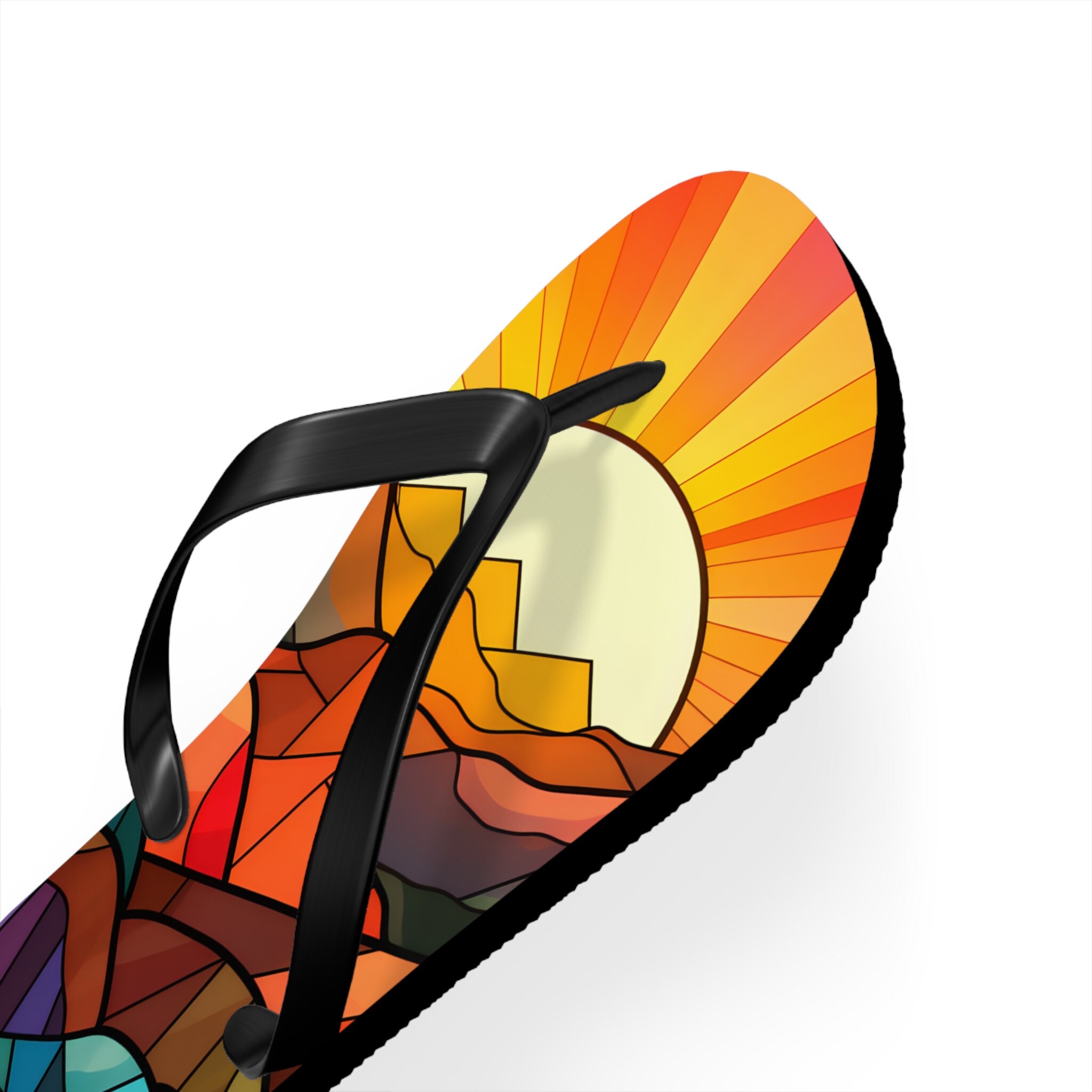 Stained Glass Mountain Sunset Flip Flops | Stylish Summer Sandals for ...