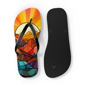 Stained Glass Mountain Sunset Flip Flops | Stylish Summer Sandals for ...