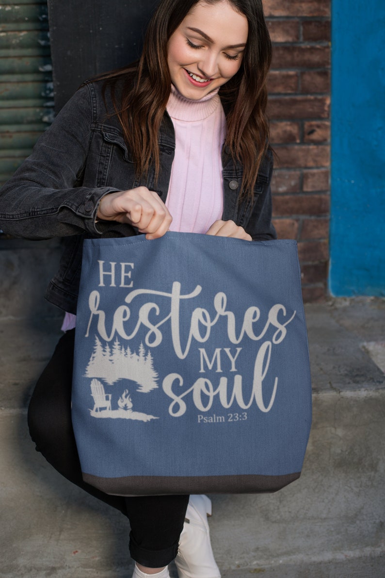Christian Shopping Bag | 23rd Psalm Tote | He Restores My Soul | Gift ...