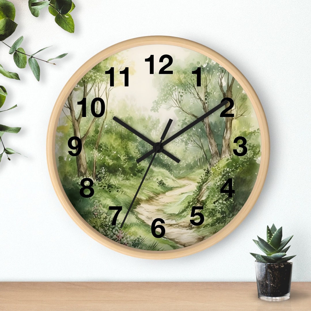 Misty Forest Clock | Wooden Watercolor Wall Clock | Silent Wall Clock ...