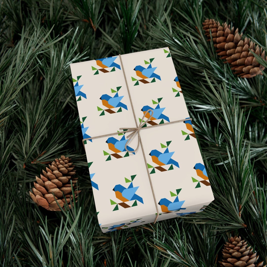Bluebird Quilt Block Wrapping Paper, Blue Bird Patchwork Barn Quilt ...