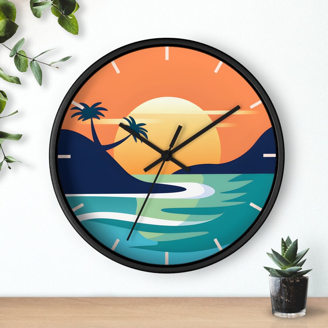 Sunset Beach Clock | Wooden Wall Clock | Silent Wall Clock | Clock for ...