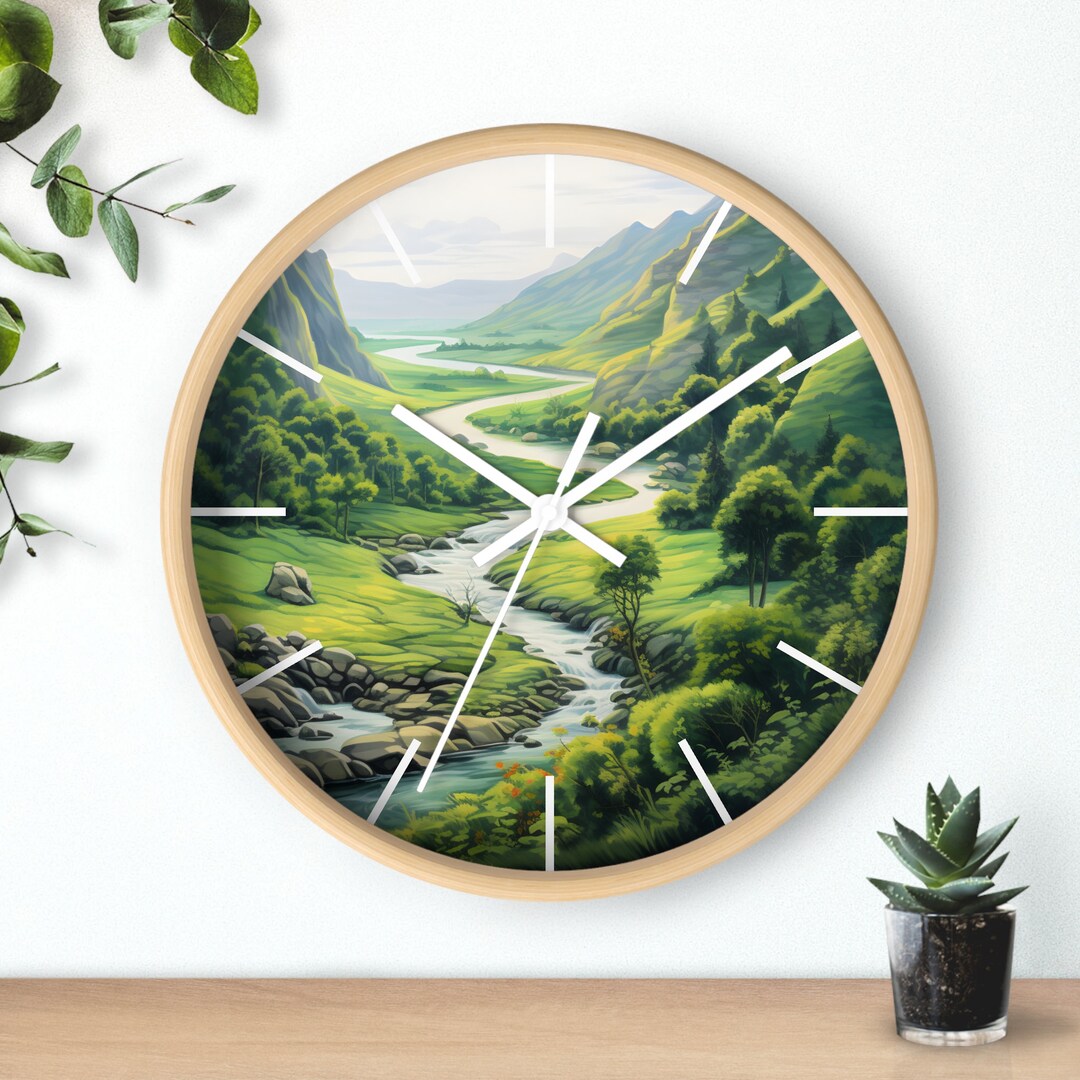 Green Valley River Clock | Silent Wooden Wall Clock | Clock for Family ...