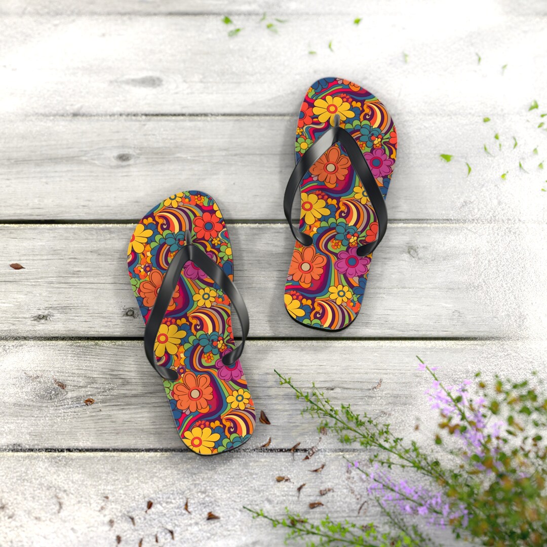 70s Retro Flip Flops | Groovy Summer Sandals for the Beach - Etsy