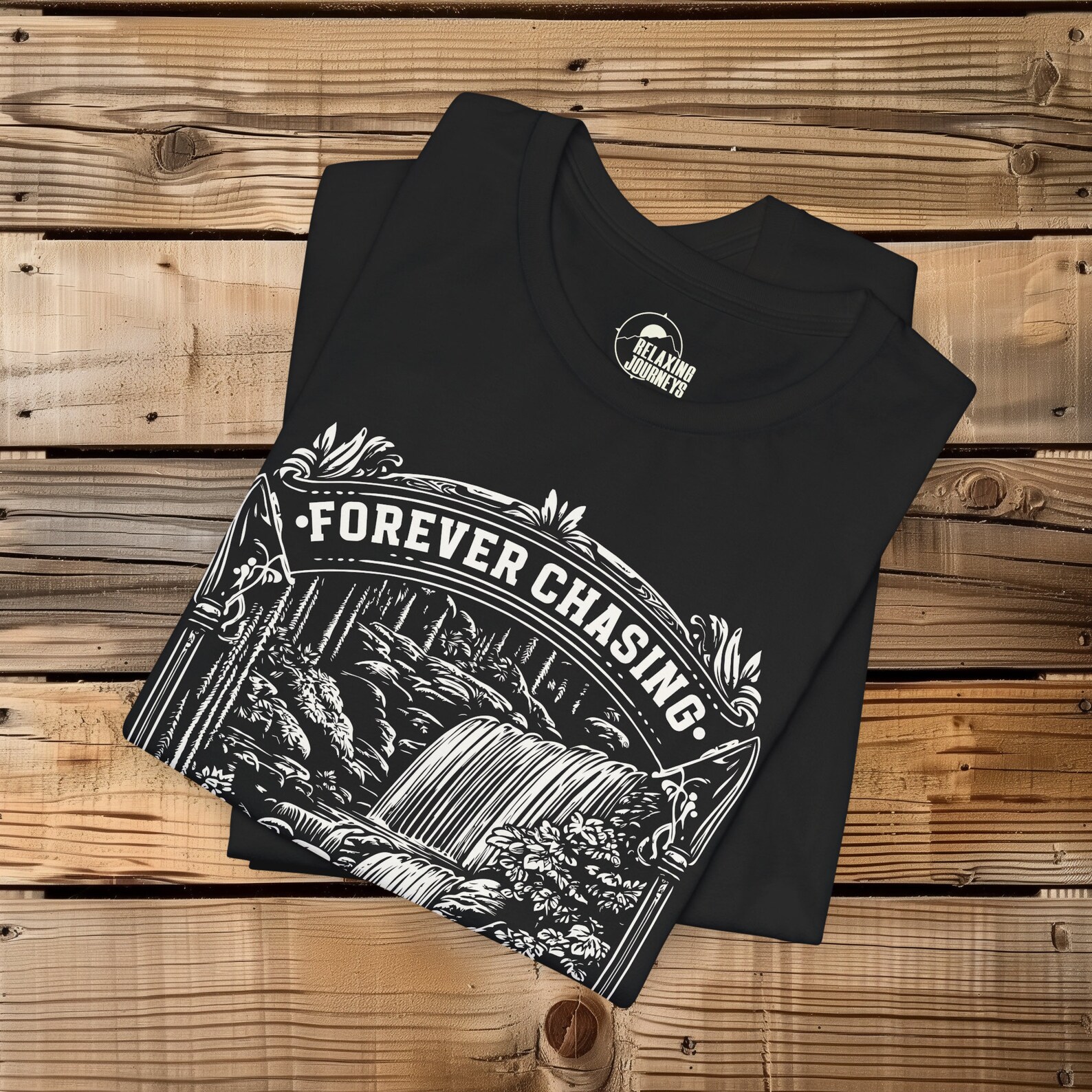 Chasing Waterfalls Tee, Whiskey Label Design With Cascades. Great Gift ...