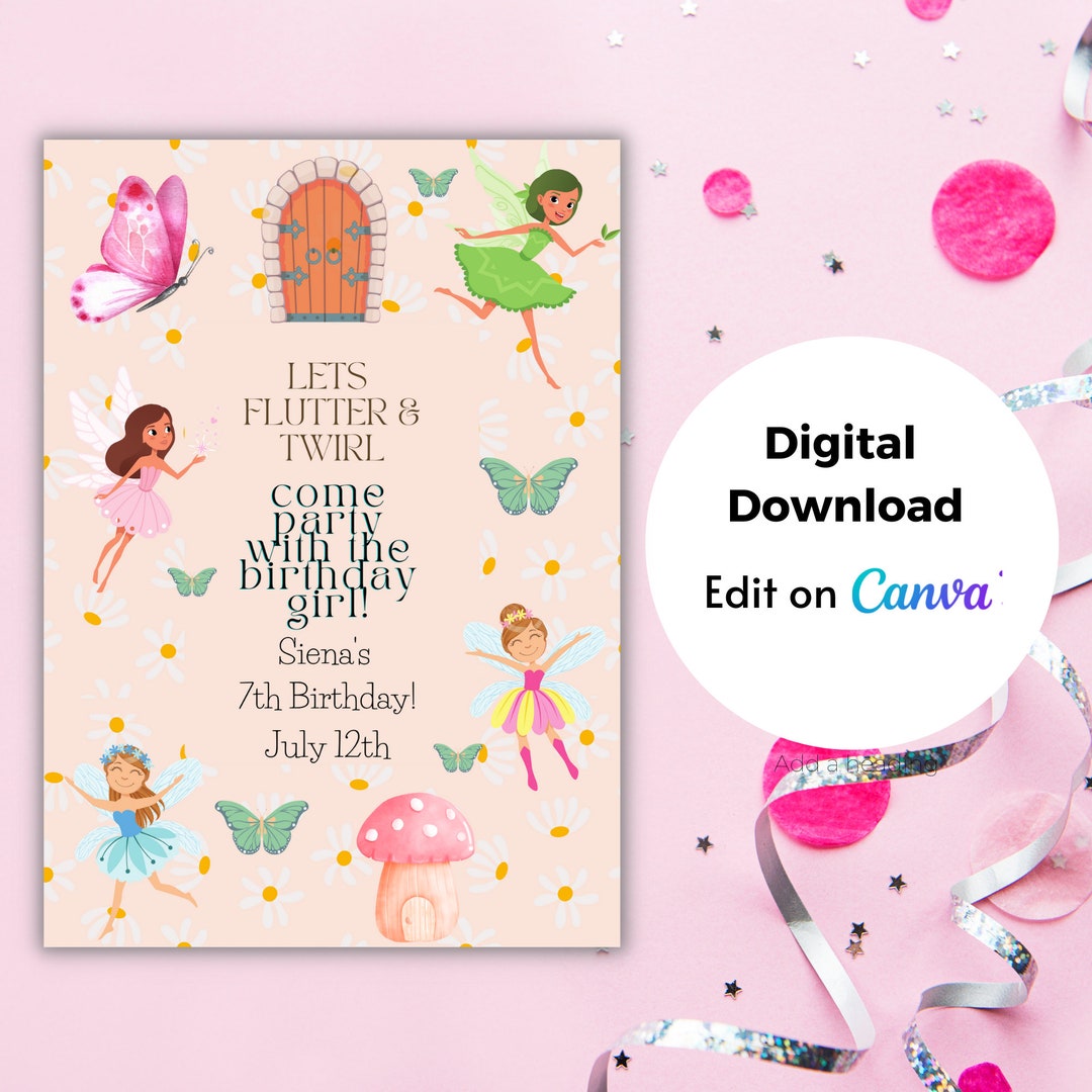 Fairy Birthday Party Invitation Fairy Birthday Enchanted Garden Girls ...