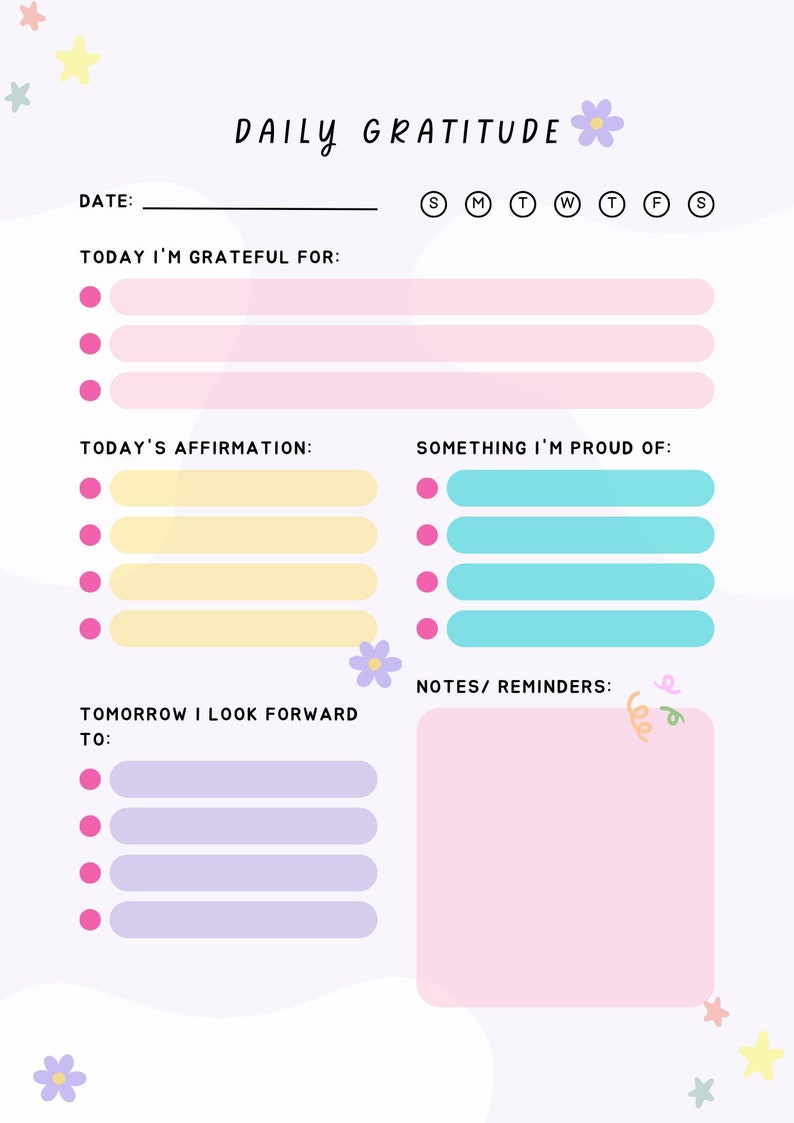 Cute Printable Student Daily Planner for Gratitude | Digital Organizer ...