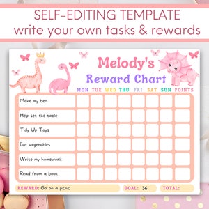 Girls Dinosaur Reward Chart Dino Chore Chart for Girls Pink Dinosaur ...