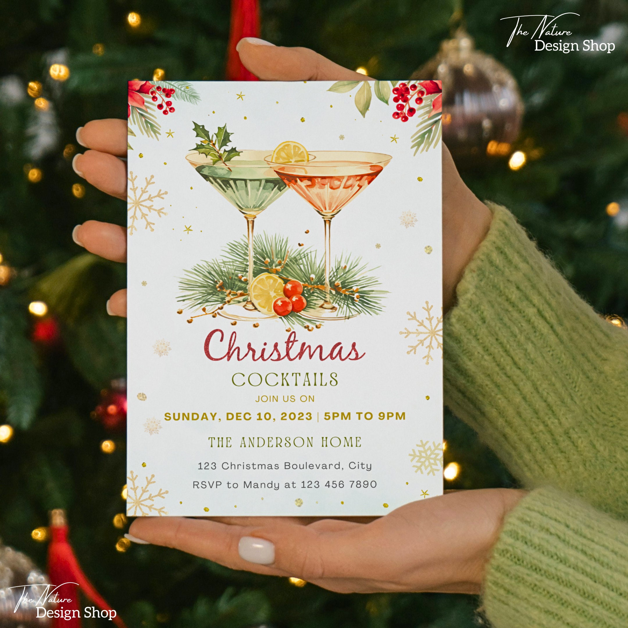 Christmas Cocktail Invite Christmas Party Invitation Template Holiday ...
