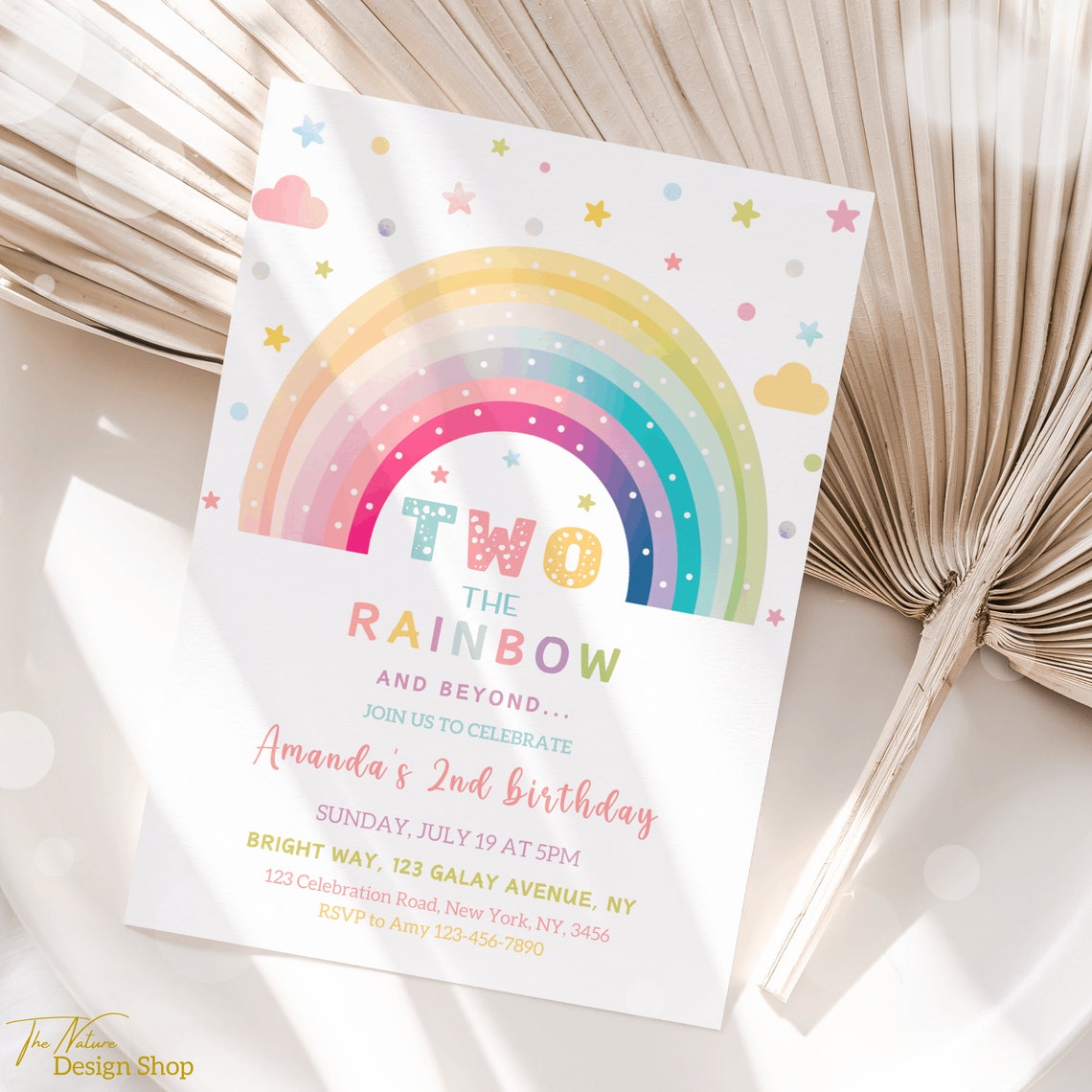 Editable Rainbow Birthday Invitation Girl Rainbow Birthday Invitation ...