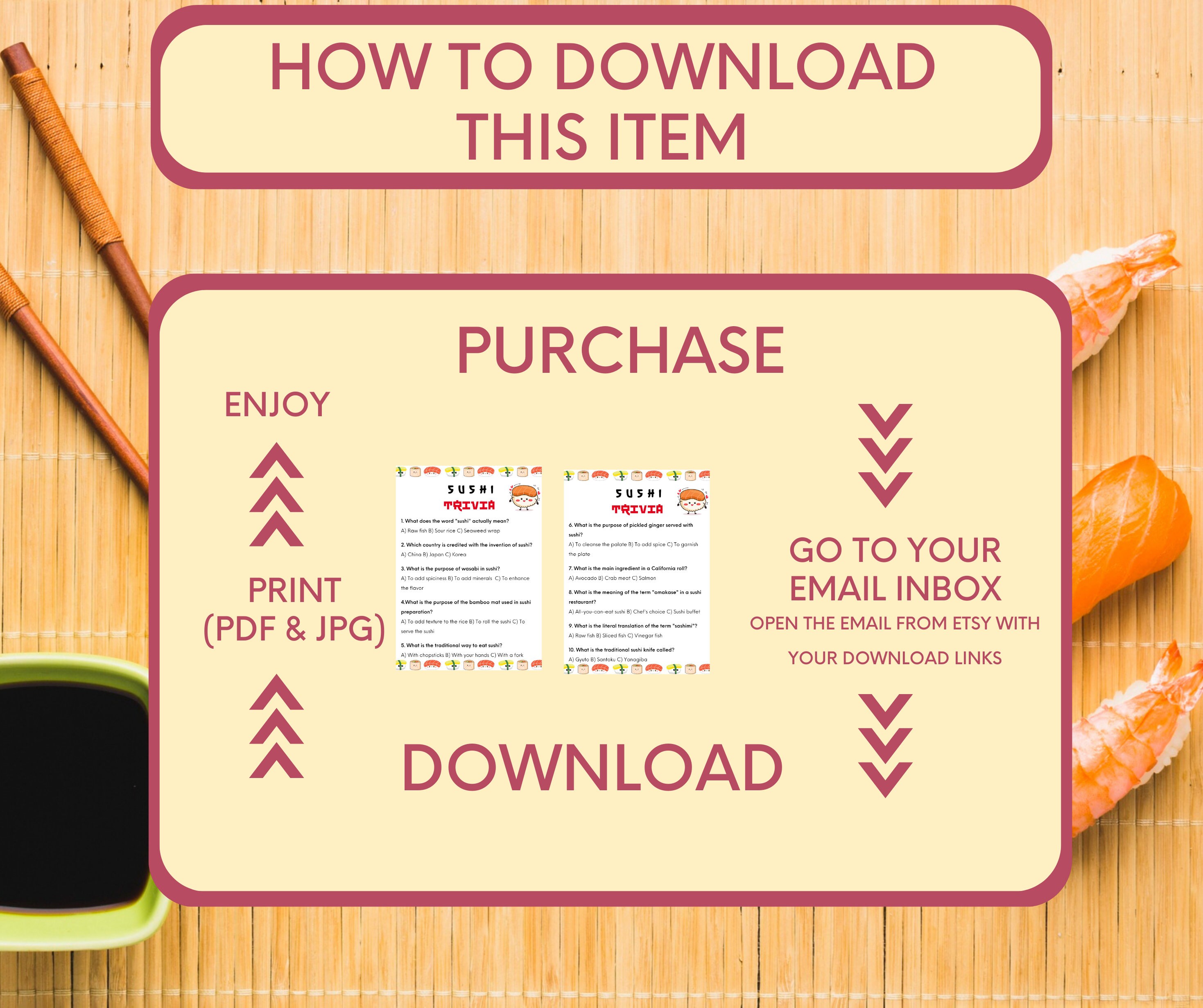 Sushi Trivia Game Sushi Party Kids Games Sushi Birthday Activity Sushi ...