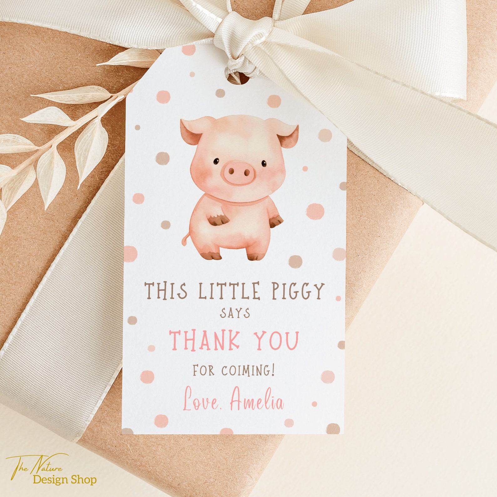 Editble Pig Thank You Tag Farm Birthday Favor Tag Farm Animal Favor Tag ...