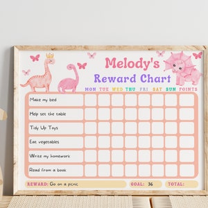Girls Dinosaur Reward Chart Dino Chore Chart for Girls Pink Dinosaur ...