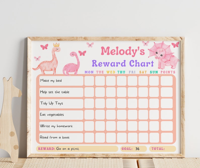 Girls Dinosaur Reward Chart Dino Chore Chart for Girls Pink Dinosaur ...