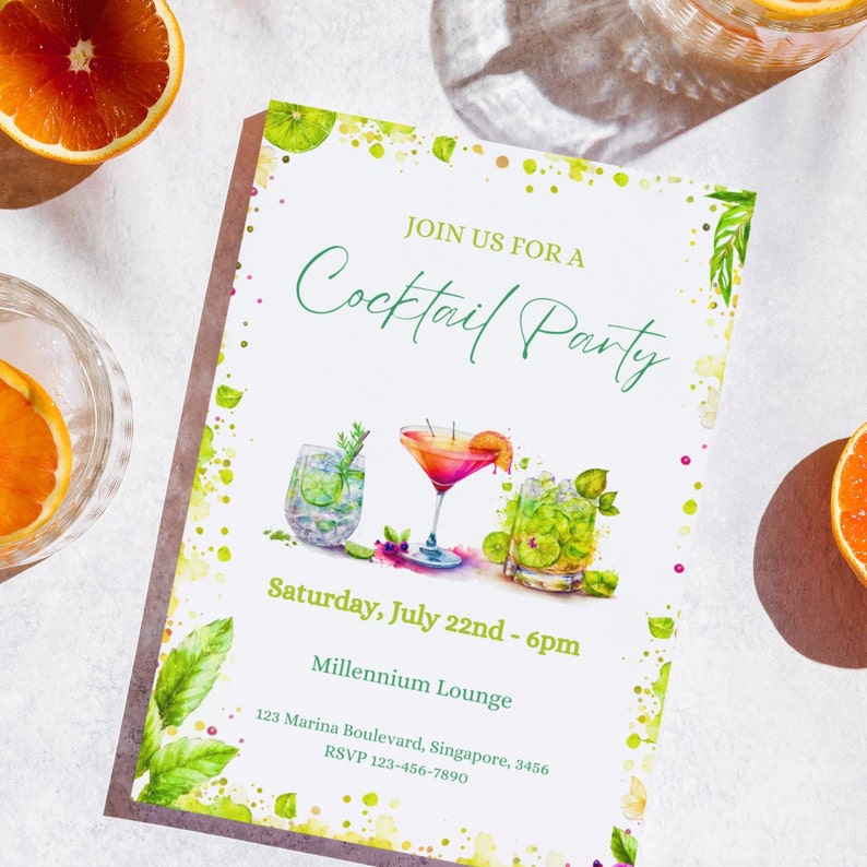 Editable Cocktail Birthday Party Invitation Cocktail Tropical Invite ...