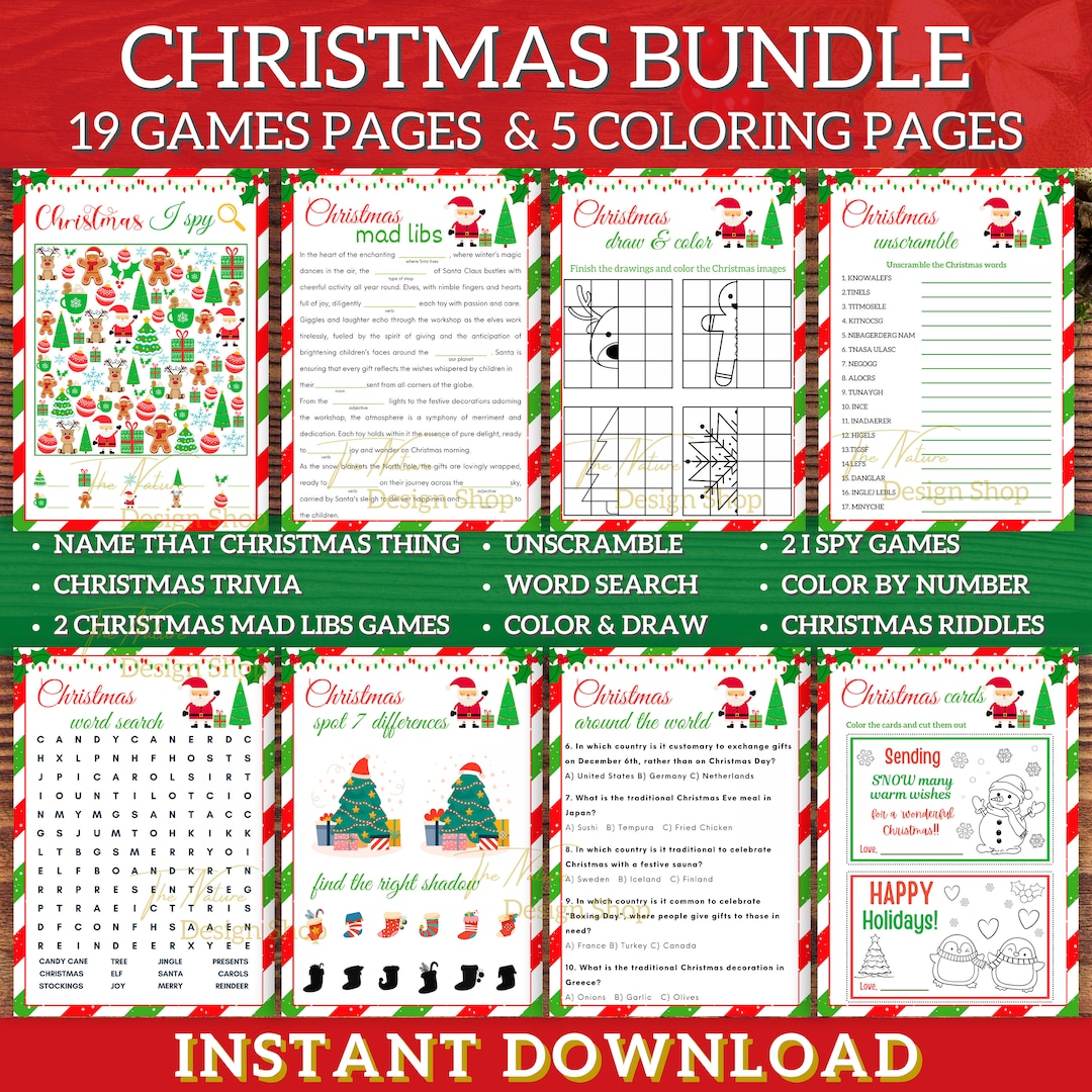Christmas Games Bundle Christmas Activity Sheets Kids Christmas Family ...