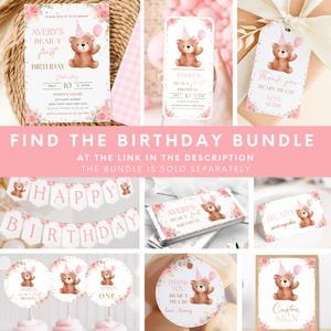 Editable Bear Favor Tag Teddy Bear Thank You Tag Beary First Birthday ...