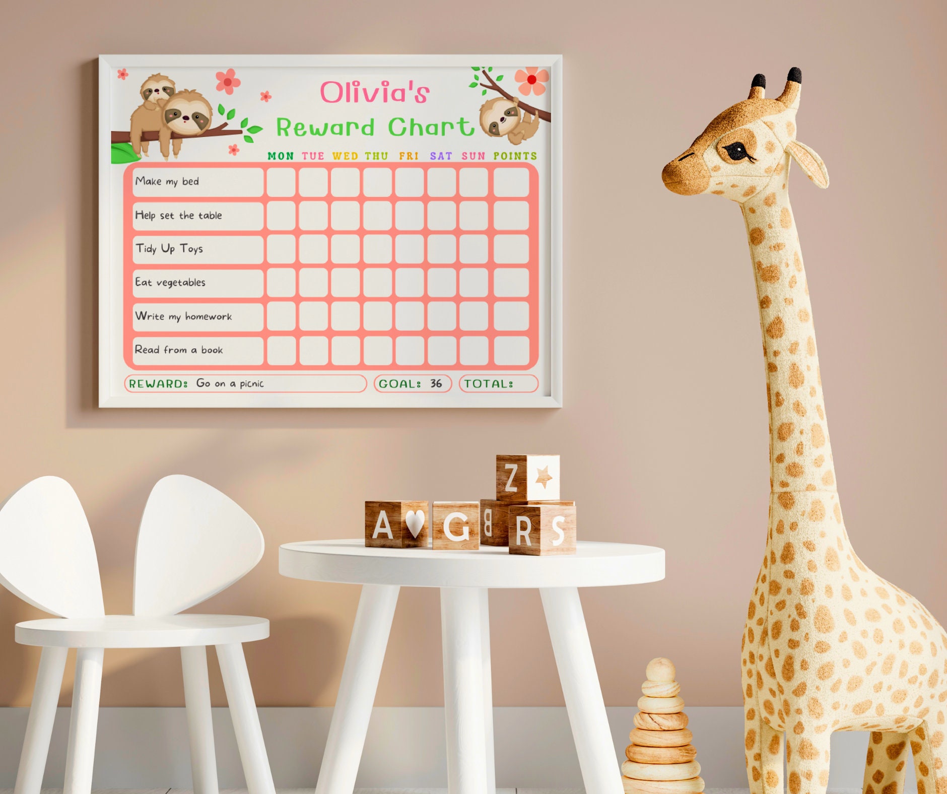Editable Sloth Reward Chart for Kids Daily Routine Chart Kids Chore ...