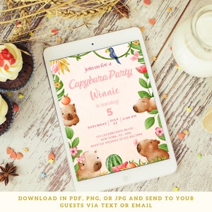 Capybara Birthday Invitation Editable Capybara Party Invite Capybara ...