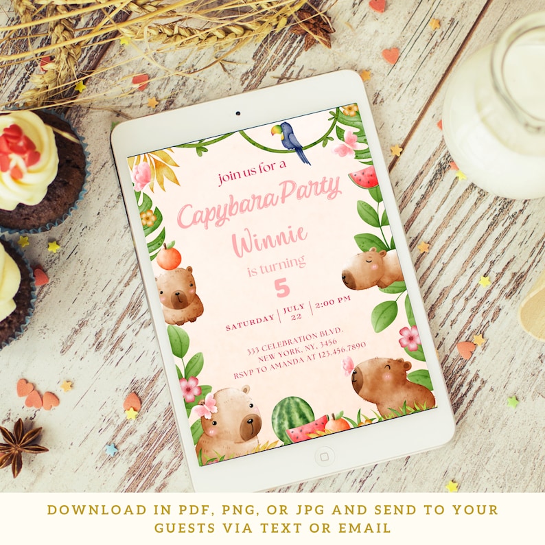 Capybara Birthday Invitation Editable Capybara Party Invite Capybara ...