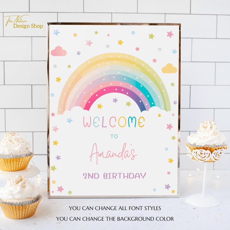 Editable Rainbow Welcome Sign Birthday Welcome Sign Rainbow Birthday ...