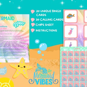 Mermaid Bingo Game Kids Mermaid Birthday Party Game Mermaids Party ...