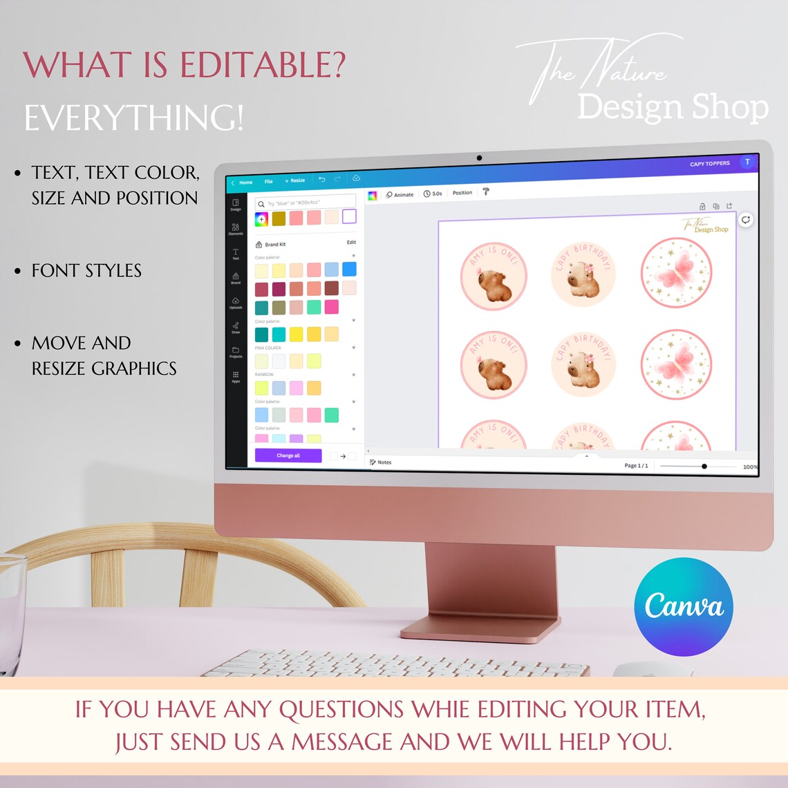 Editable Capybara Birthday Cupcake Toppers Capybara Cake Topper Girl ...