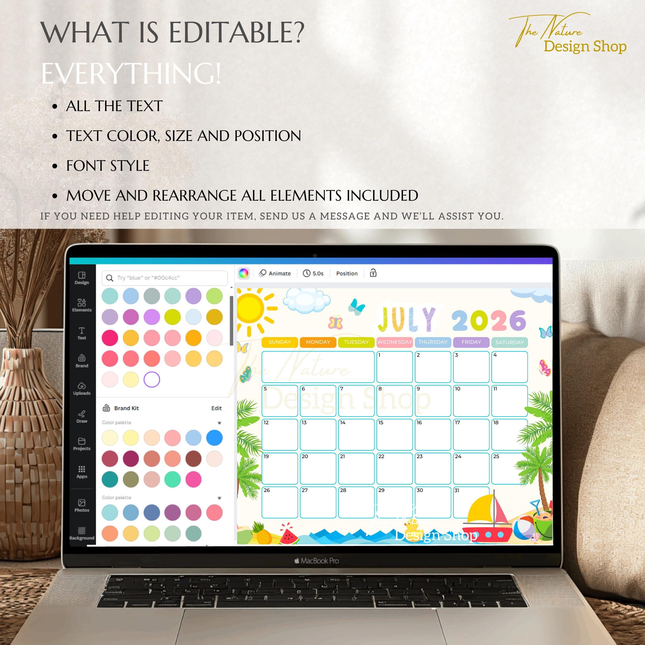 Kids Editable Calendar 2026-2027 Printable Calendar Kids School Monthly ...
