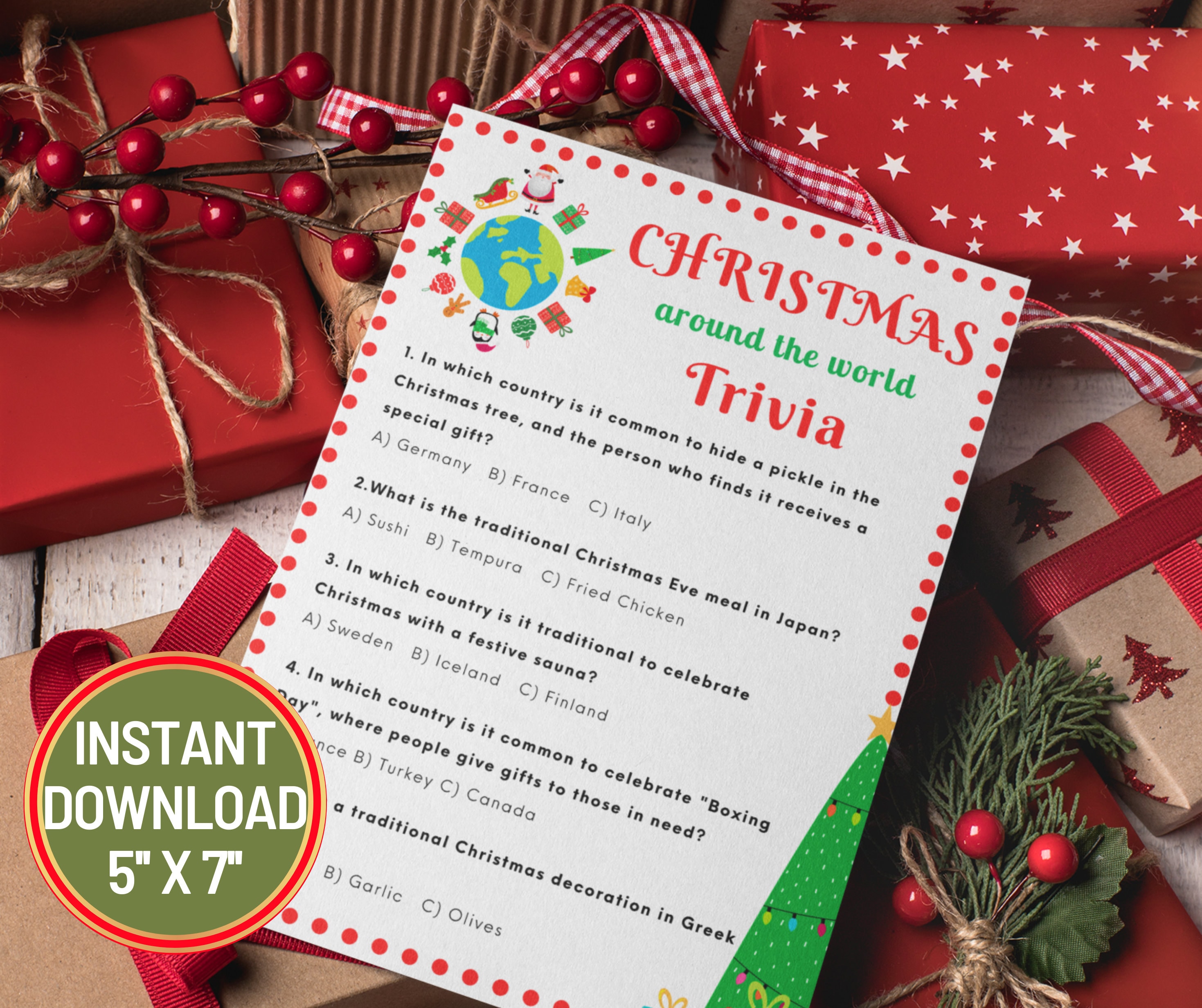 Christmas Game Around the World Xmas Game Christmas Party Printable ...