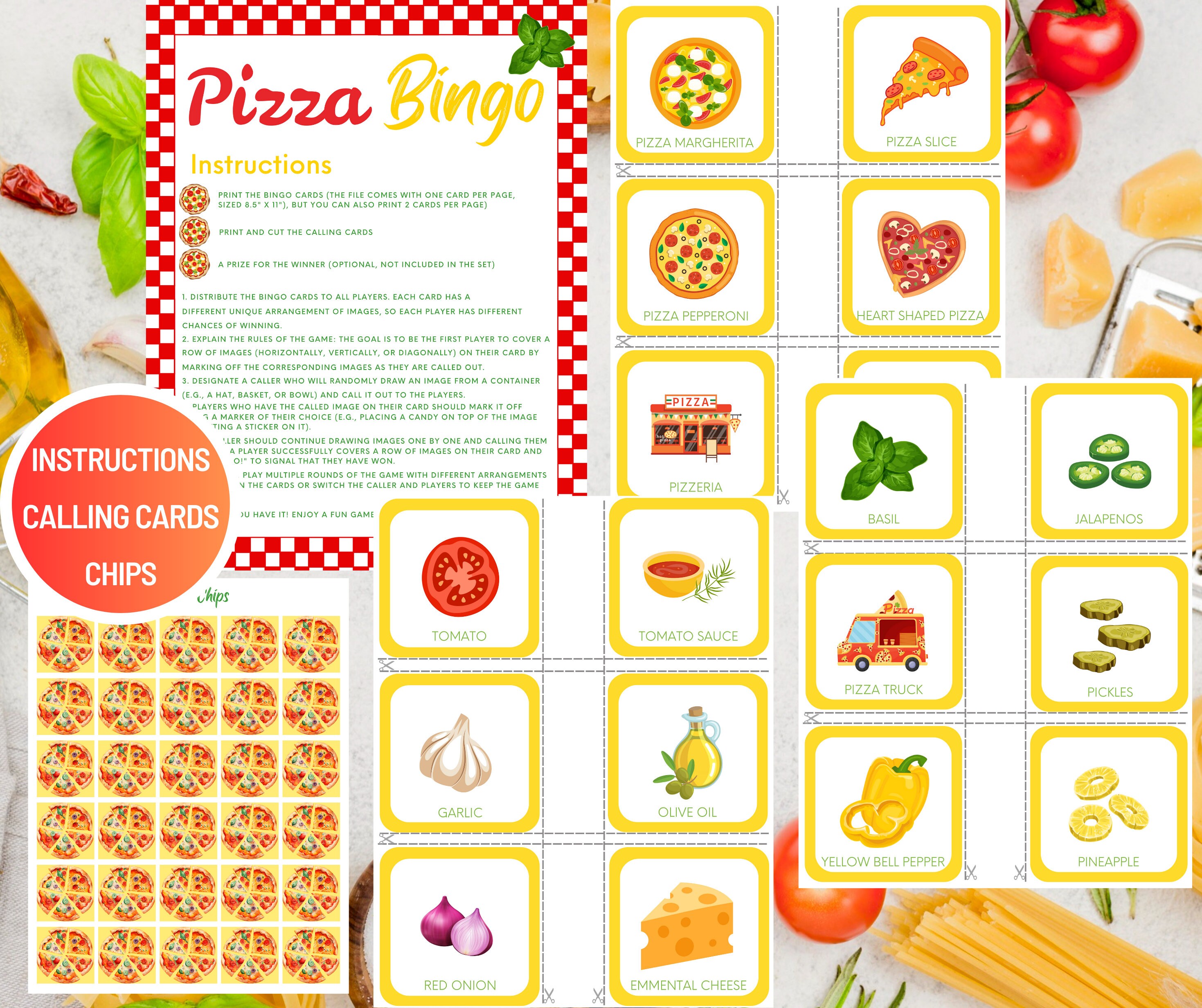 Pizza Bingo Pizza Birthday Party Pizza Party Game Pizza Party Favors ...