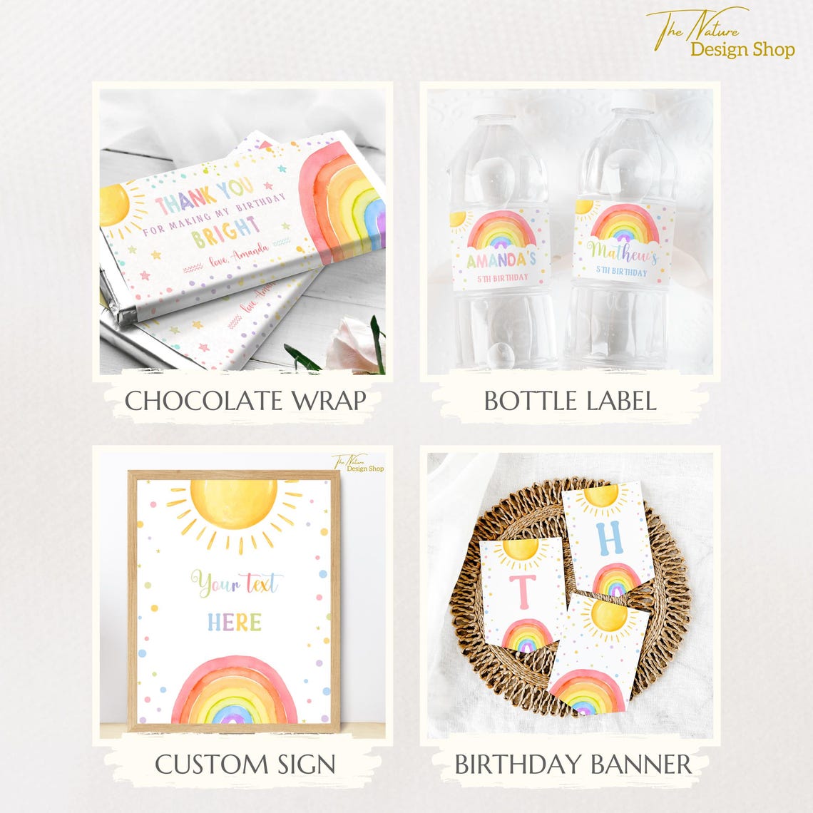 Rainbow Birthday Bundle Girl Birthday Rainbow Digital Invitation ...