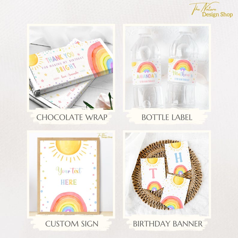 Rainbow Birthday Bundle Girl Birthday Rainbow Digital Invitation ...