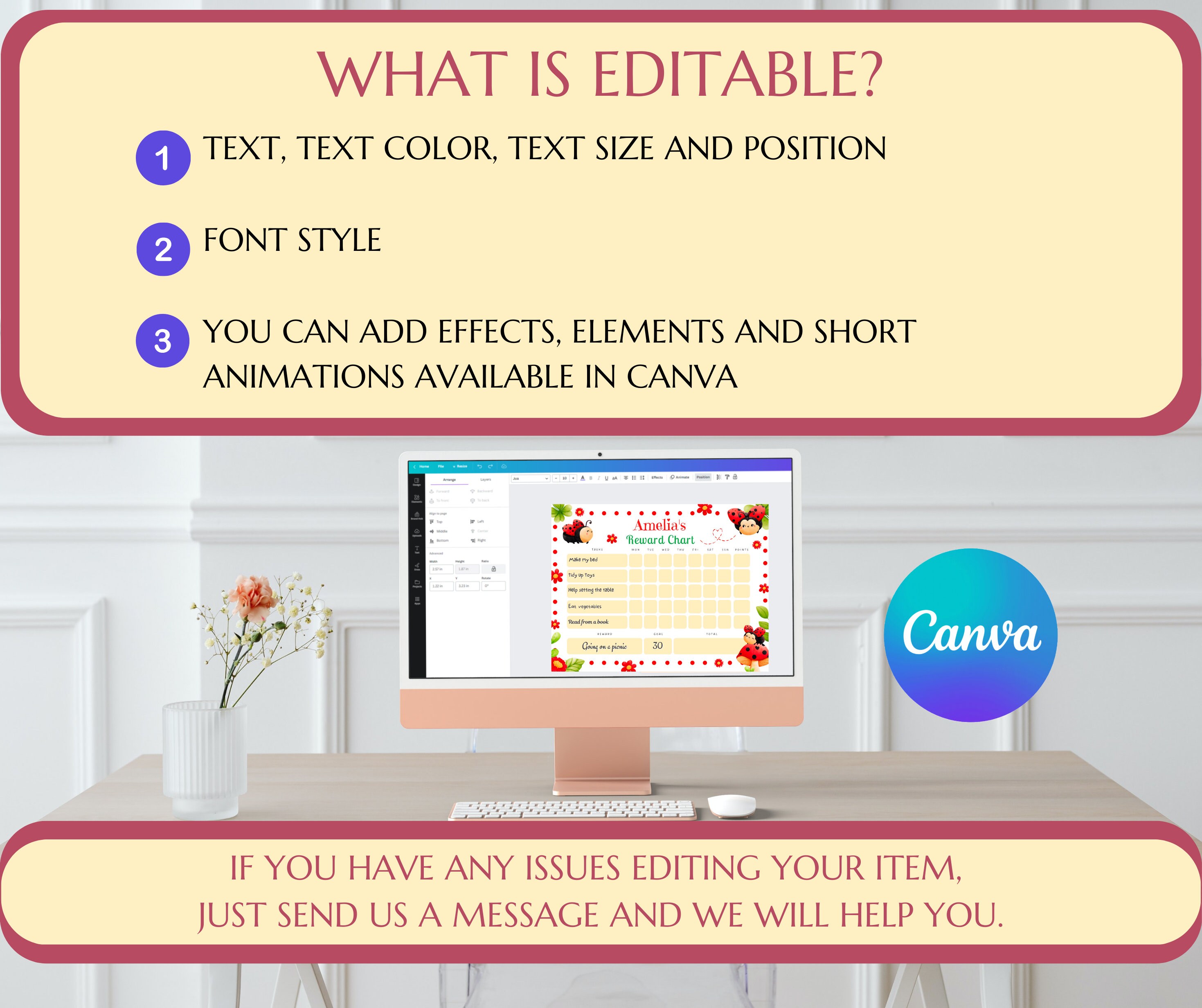 Editable Ladybugs Reward Chart for Kids Daily Routine Chart Kids Chore ...