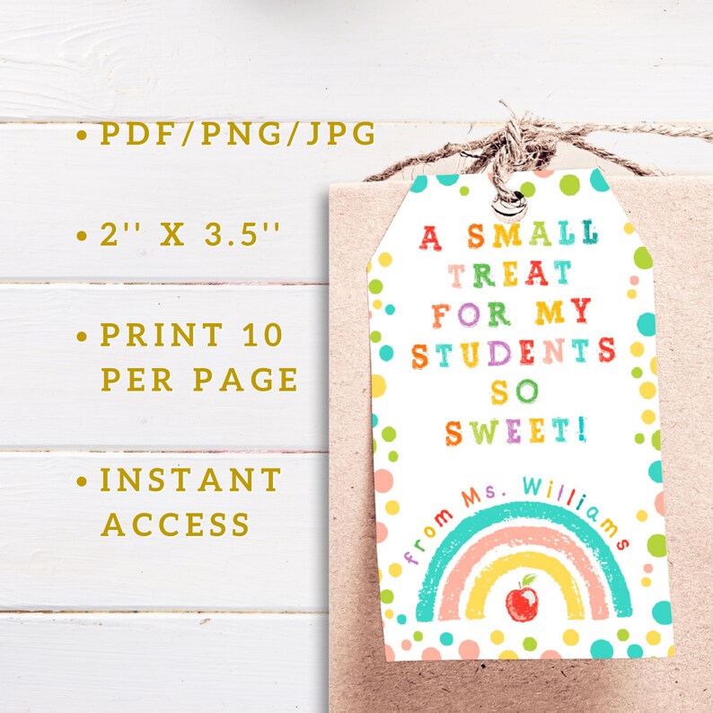 Teacher Gift Tag Back to School Gift Tag School Treat Tag School Gifts ...