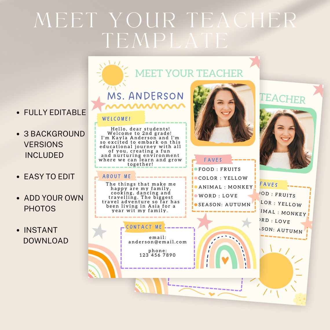 Meet the Teacher Editable Template Teacher Boho Rainbow Teacher Canva ...
