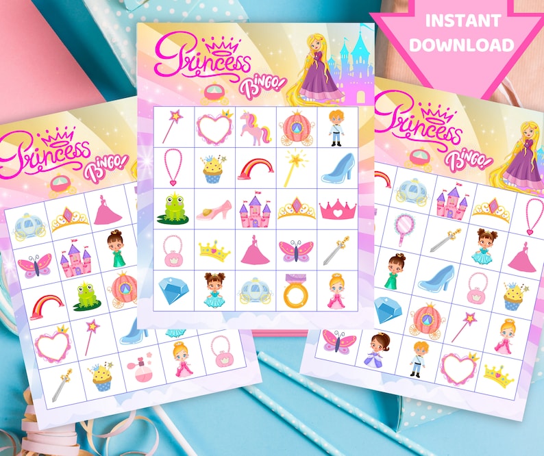 Princess Bingo Game Princess Party Games Girl Birthday Bingo Princess ...