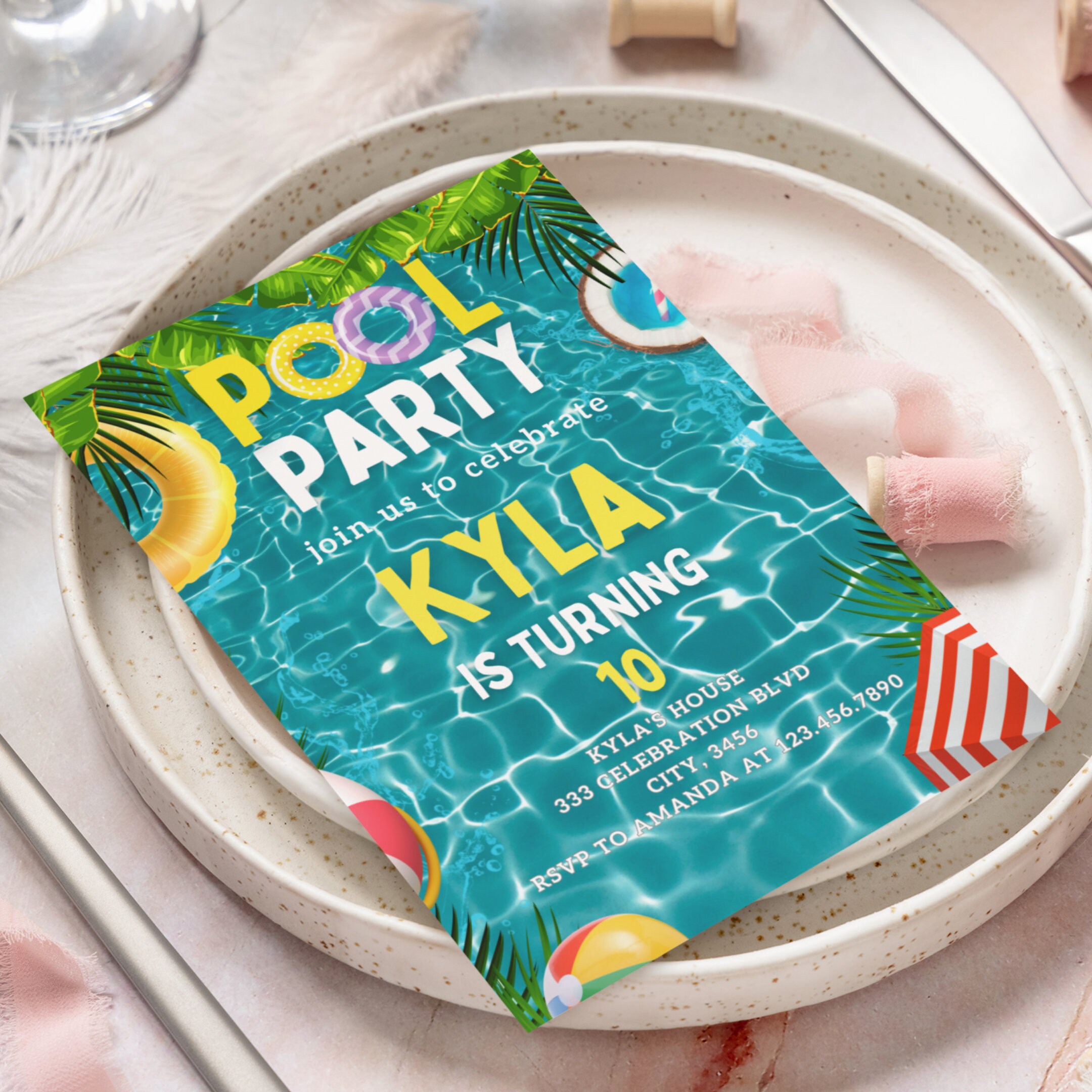 Pool Party Birthday Invitation Swimming Party 10th Birthday Invitation ...